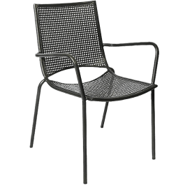 Stackable Metal Restaurant Patio Arm Chair With Iron Mesh Seat Back in Black Finish